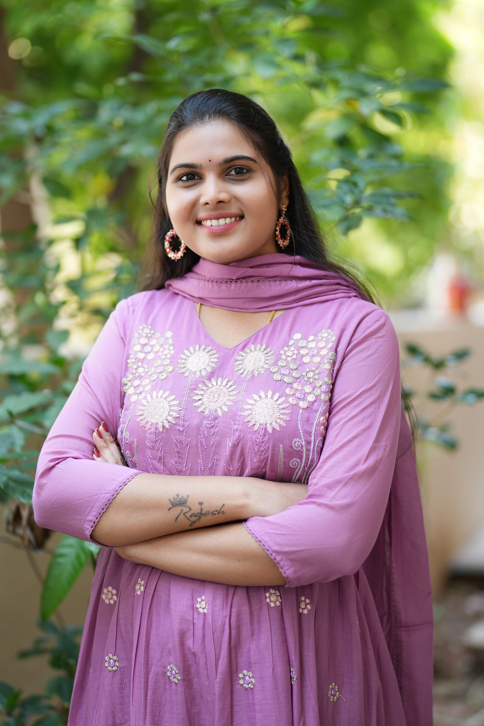 Pure Mul Mul Cotton Purple Color Anarkali 3 Piece Set – SrivalliCollection
