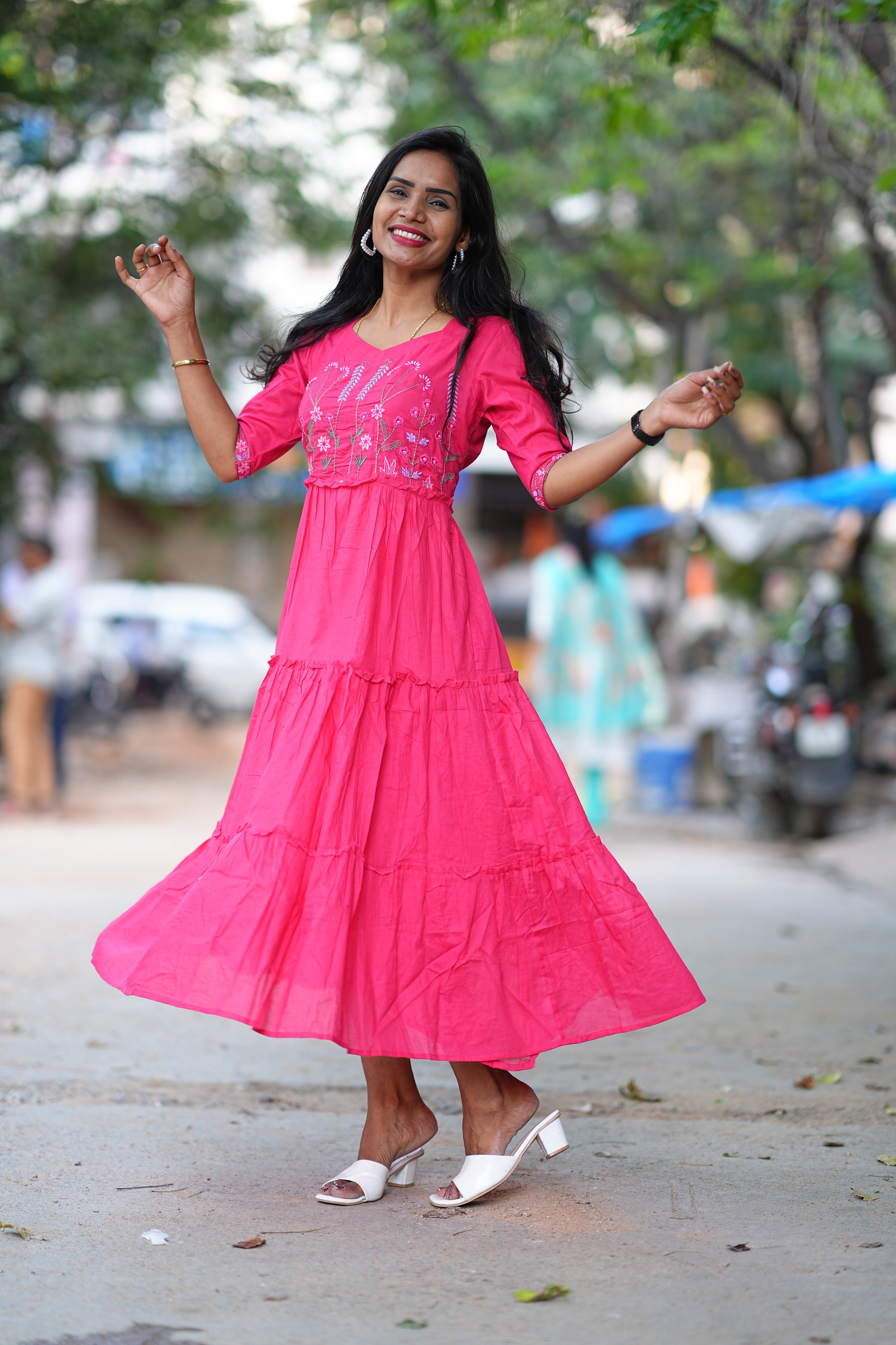 Rani Pink Color Mul Mul Cotton Frok With Thread Work and Complete Lini ...