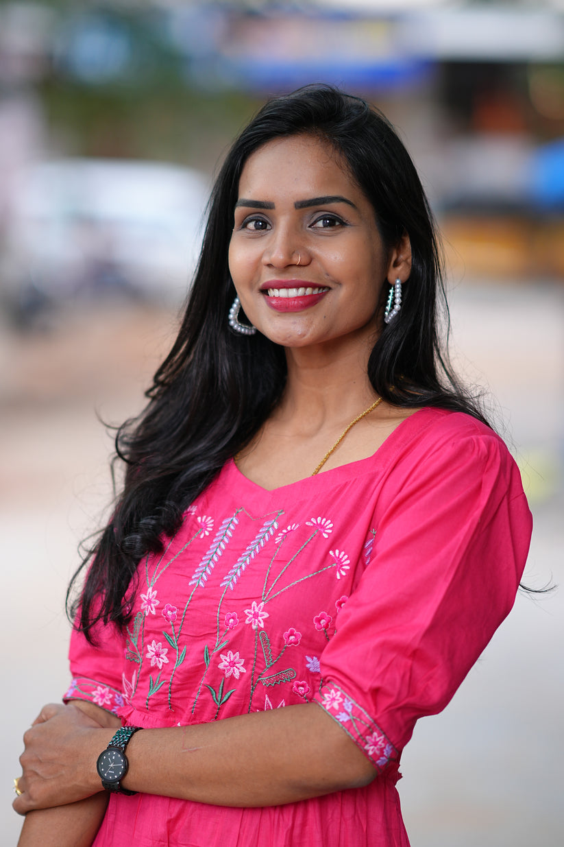 Rani Pink Color Mul Mul Cotton Frok With Thread Work and Complete Lini ...
