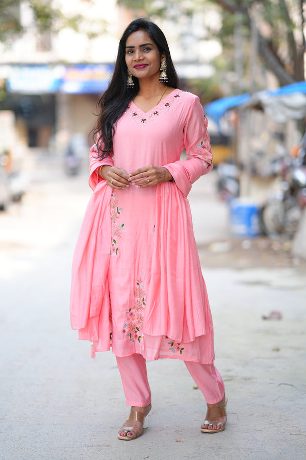 Pink Color Mul Chanderi 3 Festive Wear 3 Piece Set With Full Lining ...