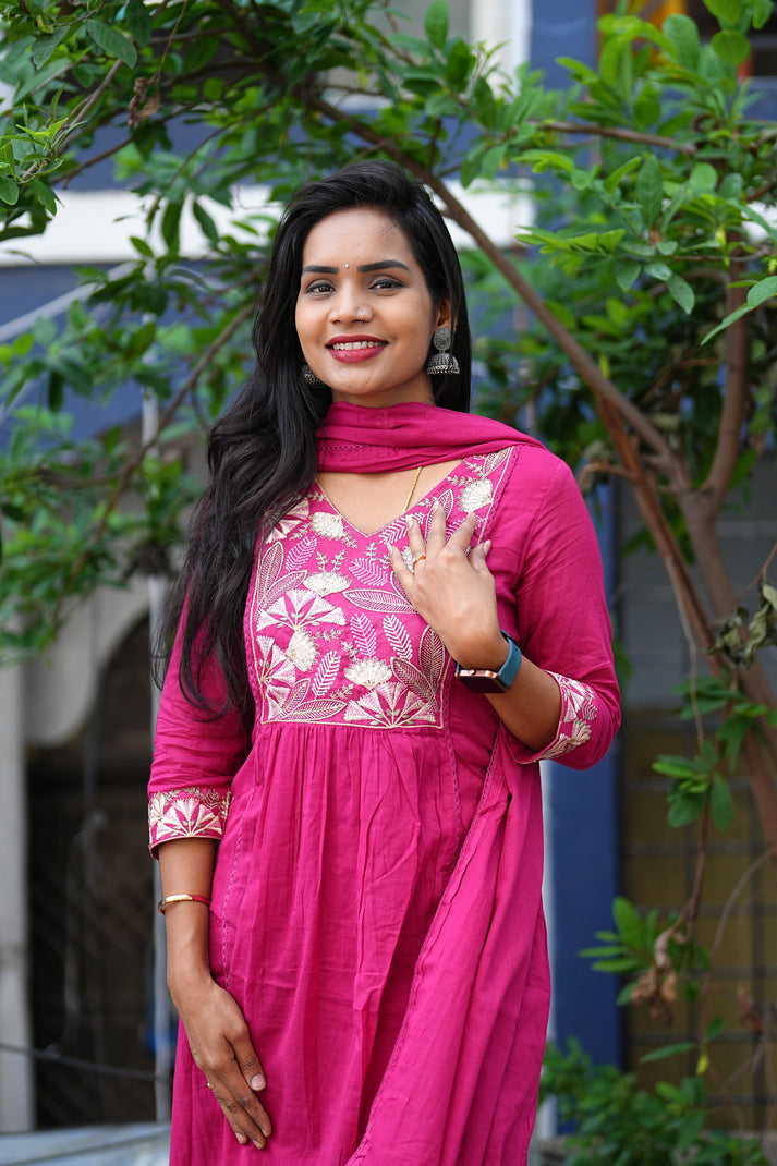 Pink Color Mul Mul Cotton Anrkali 3 Piece Set With Complete Lining ...