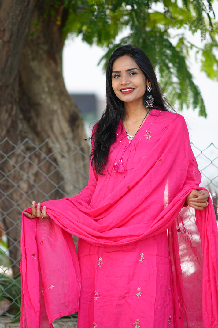 Pink Color Pure Mul Mul Cotton 3 piece set With Complete Lining ...