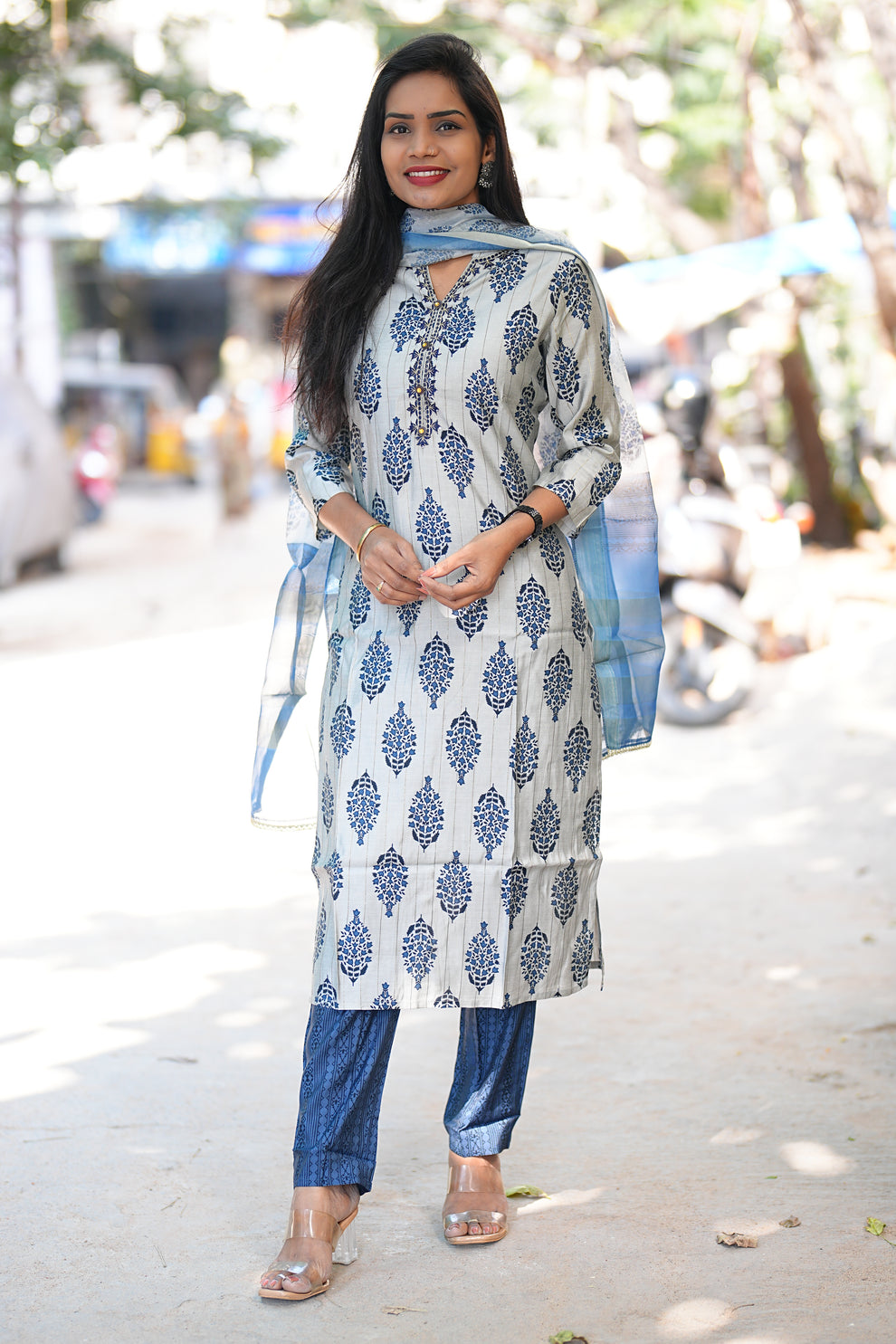 Blue Color Office Wear 3 Piece set in Viscose Fabric – SrivalliCollection