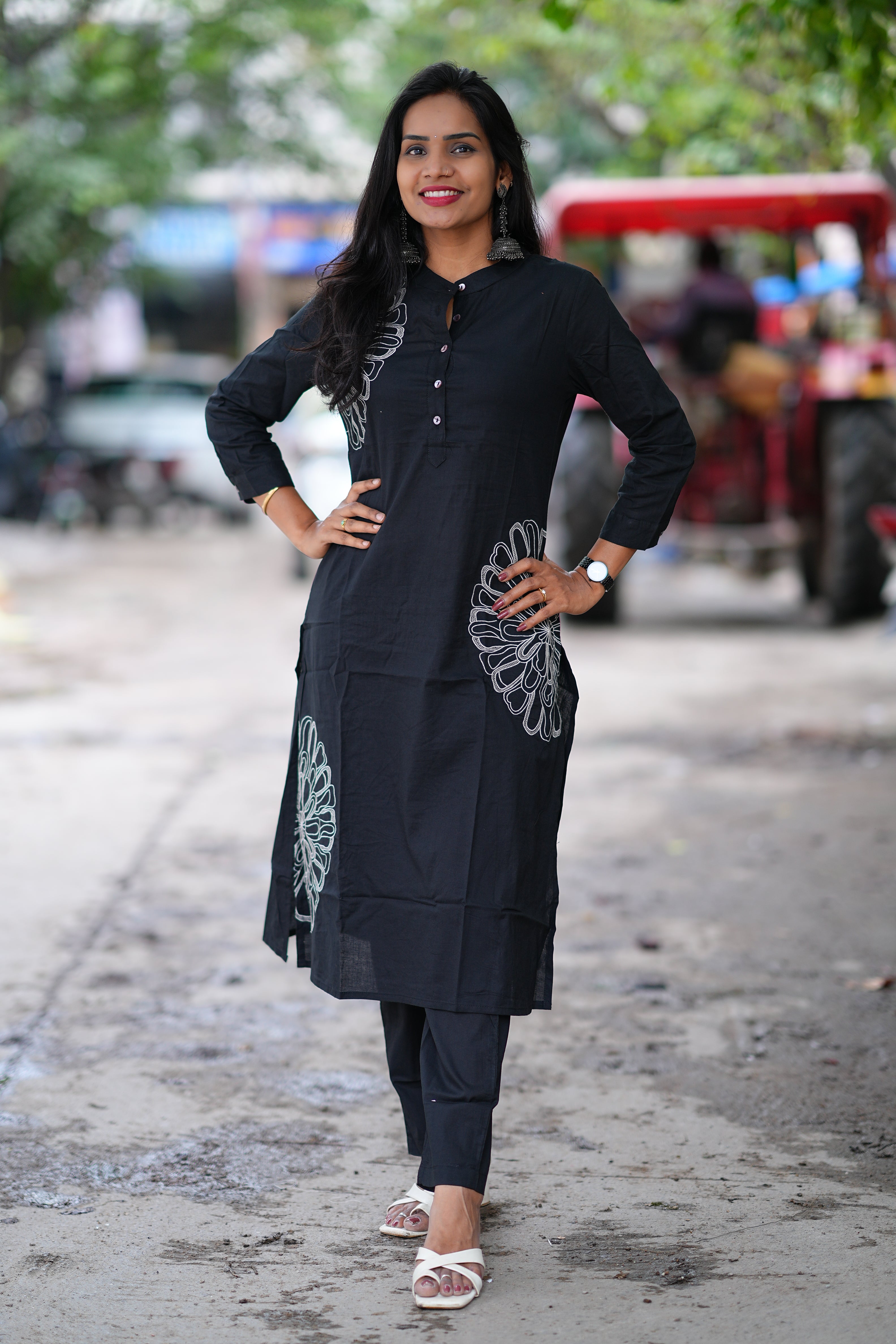 Black Color Cotton Cord Set With Designer Thread Work – SrivalliCollection