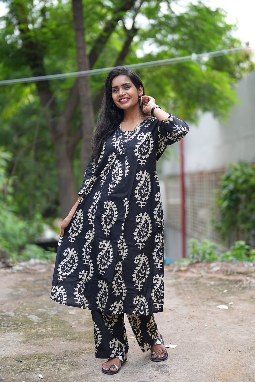 Black Color Pure Cotton Designer Cord Set – SrivalliCollection