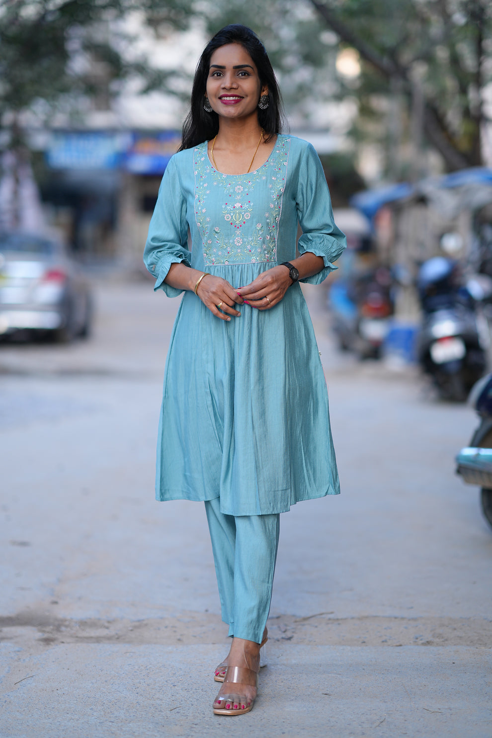 Sky Blue Color Party Wear Cordset – SrivalliCollection